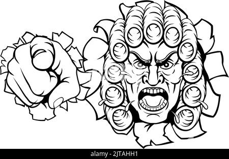 Cartoon angry shout face vector yelling or scream character emoji with ...