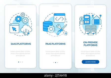 Types of ecommerce platforms onboarding mobile app screen Stock Vector ...