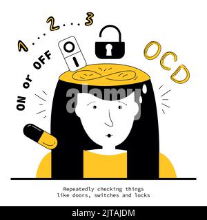Syndrome OCD and intrusive thoughts and checking things. Vector ...