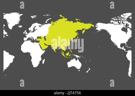 Asia continent green marked in white silhouette of World map. Simple ...