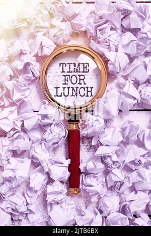 Inspiration showing sign Time To Eat. Business idea Right moment to ...