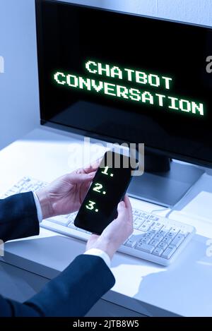 Text caption presenting Chatbot Conversation. Business overview ...