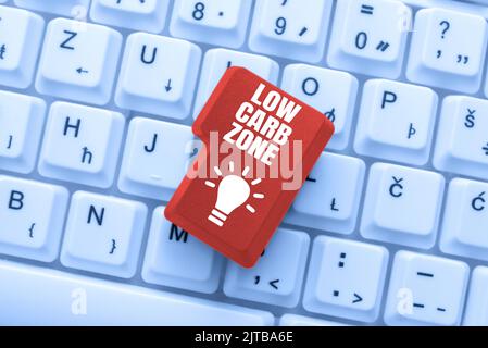 Hand writing sign Low Carb Zone. Internet Concept Healthy diet for ...