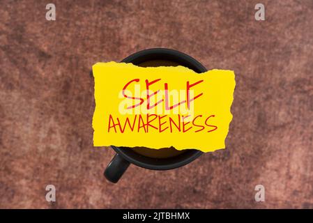 Text sign showing Self Awareness. Conceptual photo Consciousness of a ...