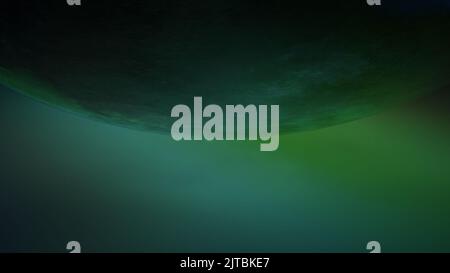 3d rendering. Giant planet floating with yellow lights. Part of a ...