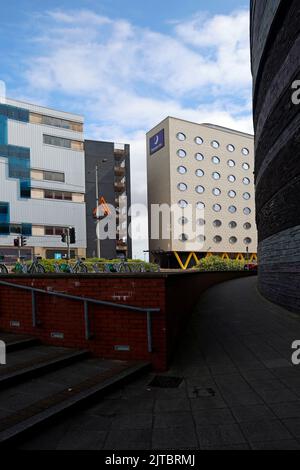 Unusual design at Premier Inn, Cardiff Bay. Cardiff, summer 2022 Stock ...