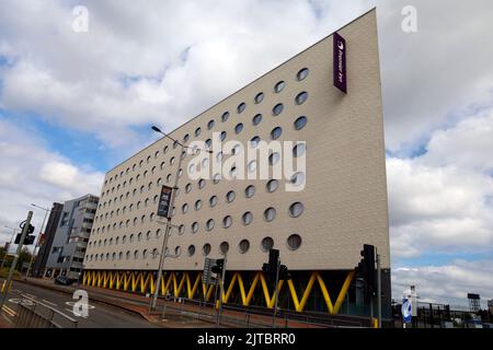 Unusual design at Premier Inn, Cardiff Bay. Cardiff, summer 2022 Stock ...