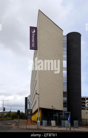 Unusual design at Premier Inn, Cardiff Bay. Cardiff, summer 2022 Stock ...