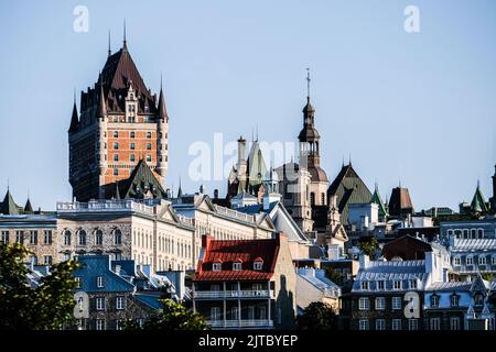 Chateau Frontenac hotel, left, looms about the skyline of Quebec City ...