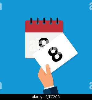 tear off a leaf on a wall calendar. the coming of a new day. flat ...