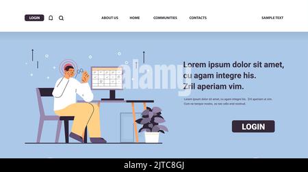 businessman suffering from headache painful area highlighted in red ...