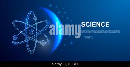 Atom 3d low poly website template. Atomic neutron design illustration ...