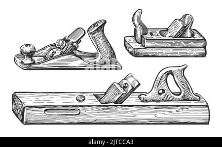 Plane old wooden jointer tool. Retro carpentry woodworking equipment ...