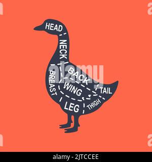 Cut of meat, goose. Poster butcher diagram and scheme, vector ...