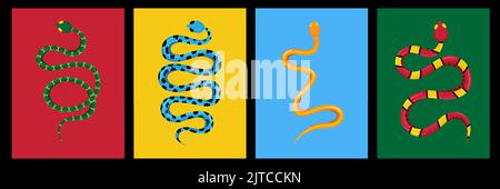 Colored various snakes set. Tropical toxic reptiles illustration ...