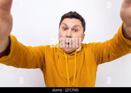 phone blogging of amazed selfie man. photo of selfie man blogging on ...