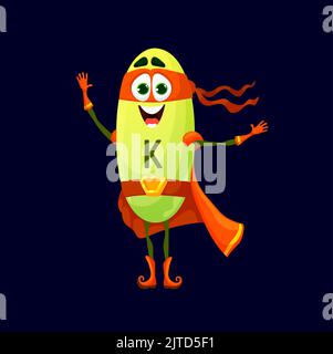 Cartoon potassium kalium superhero micronutrient character. Isolated ...