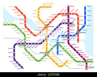 Fictional subway map, public transport map, free copy space Stock ...