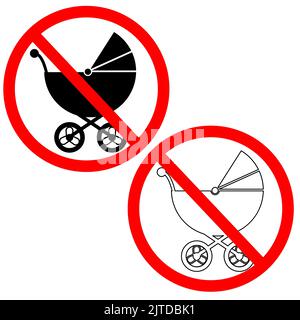 No strollers or pushchair forbidden sign. Warning red prohibition ...