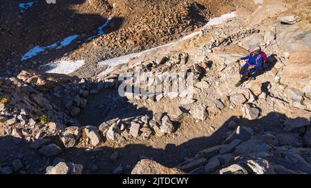 Hiker on the switchbacks on the Mount Whitney Trail, John Muir ...