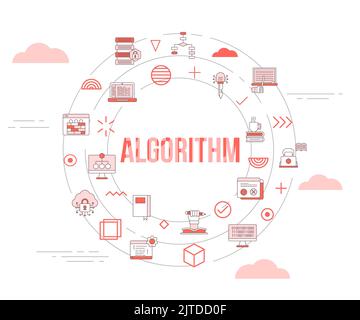algorithm concept with icon set template banner with modern blue color style vector illustration ...