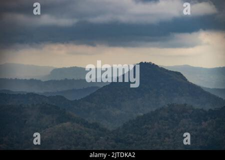 Cloudy Arial view of village with background of mountain in Trenggalek ...
