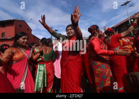 Kathmandu, NE, Nepal. 30th Aug, 2022. Nepali women dance to celebrate ...