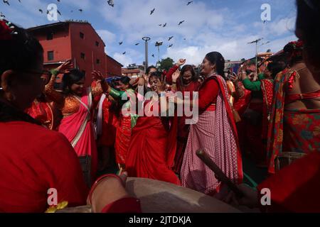 Kathmandu, NE, Nepal. 30th Aug, 2022. Nepali women dance to celebrate ...