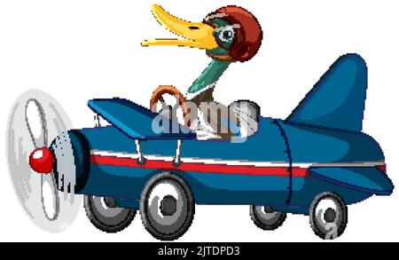 Cute duck wearing helmet driving racing car illustration Stock Vector ...