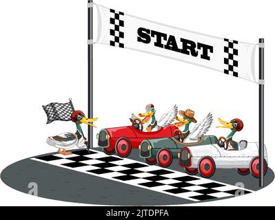 Soap box derby race with ducks cartoon character illustration Stock ...