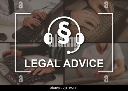 Legal advice concept illustrated by pictures on background Stock Photo ...