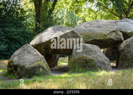 Ancient Dolmen D18, called "hunebed" in dutch, in te village of Rolde ...