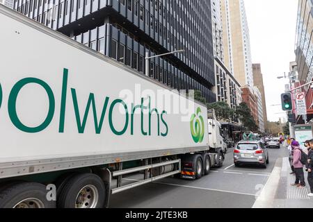 Woolworths supermarket truck lorry distributing food and delivering to ...