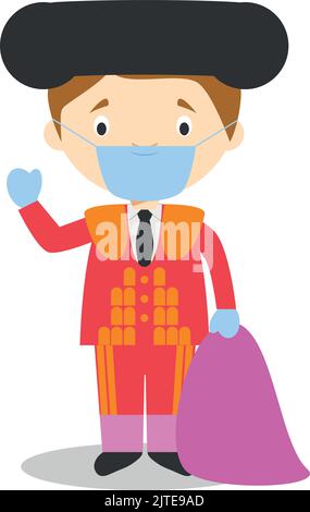 Cartoon bullfighter and a bull isolated illustration. Cartoon long ...