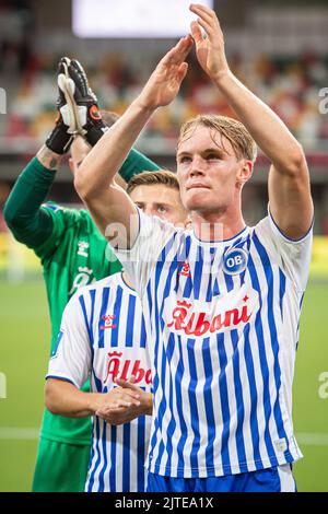 Silkeborg, Denmark. 28th, August 2022. Tonni Adamsen (23) of Silkeborg ...
