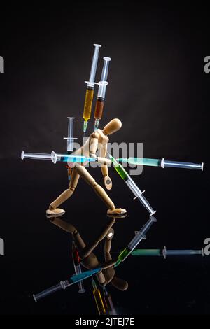 Art object drug dependence and overdose concept. Vertical shot of ...