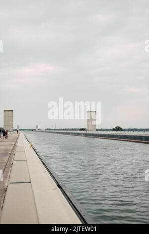 Aerial view of Magdeburg Water Bridge, largest navigable aqueduct in ...