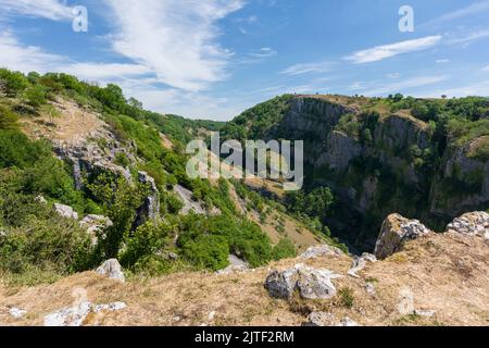 The view from the top of Cheddar Cliffs over Cheddar Gorge in the ...