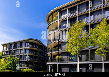 Modern residential buildings Riva, Rhine promenade in Basel city centre ...