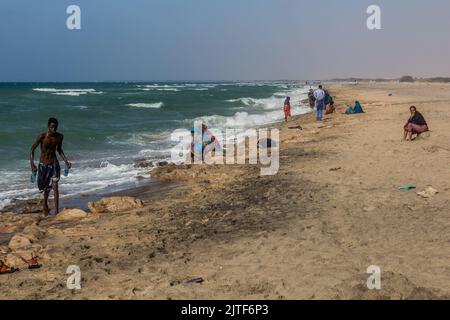 BERBERA, SOMALILAND - APRIL 13, 2019: Colorfuly painted fish shop in ...