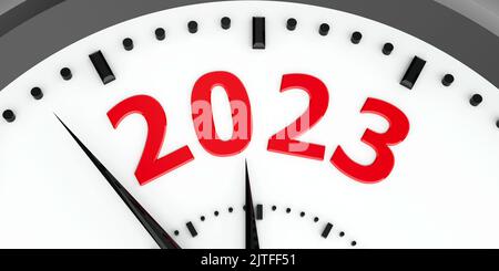 Black clock with 2023 represents coming new year 2023, three ...
