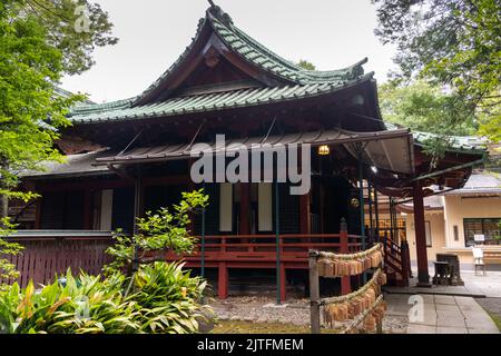 The haiden worship hall at the Akasaka Hikawa Shrine, in Akasaka, Tokyo ...