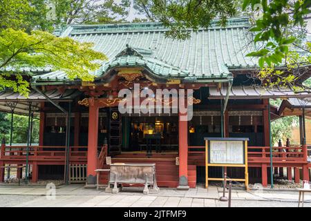 The haiden worship hall at the Akasaka Hikawa Shrine, in Akasaka, Tokyo ...