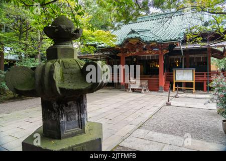 The haiden worship hall at the Akasaka Hikawa Shrine, in Akasaka, Tokyo ...