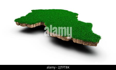 A 3d map of Uganda soil land geology cross section with green grass and ...