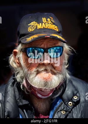 An elderly American U.S. Marine Corps veteran with a beard in Santa Fe ...