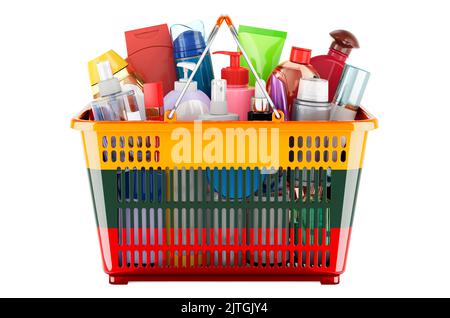 Lithuanian flag with cosmetic bottles, Hair, facial skin and body care ...