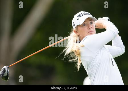 Bronte Law of England tees off on the 9th tee during the second round ...