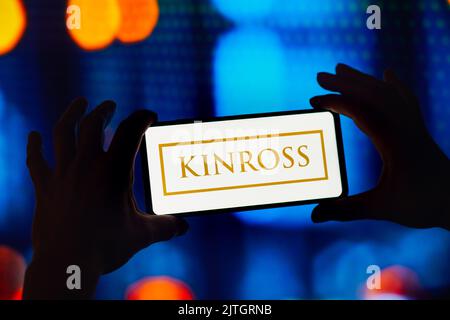In this photo illustration, the Kinross Gold logo is displayed on a ...
