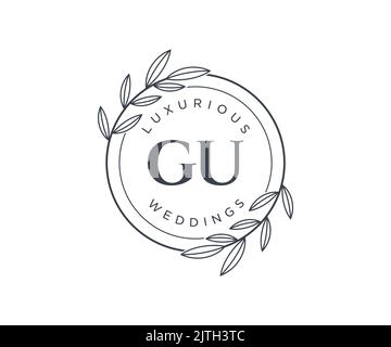 GU Initials letter Wedding monogram logos template, hand drawn modern ...